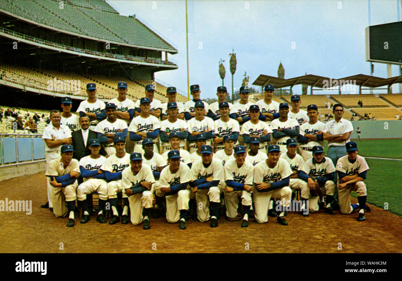 Team photo of the Los Angeles Dodgers at Dodger Stadium circa 1960s ...