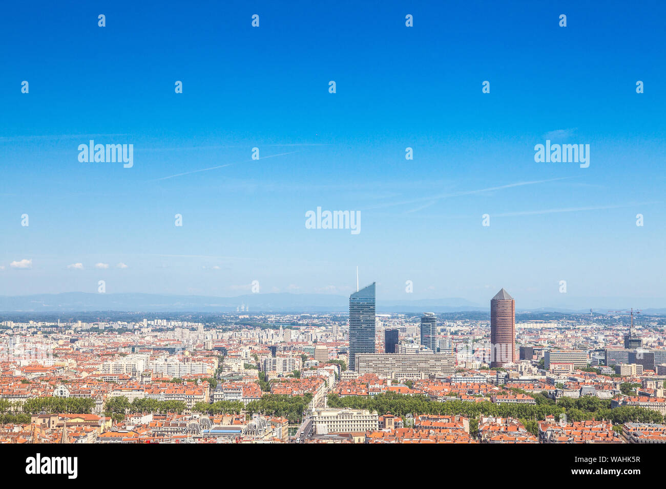 Aerial panoramic view of Lyon with the skyline of Lyon skyscrapers ...