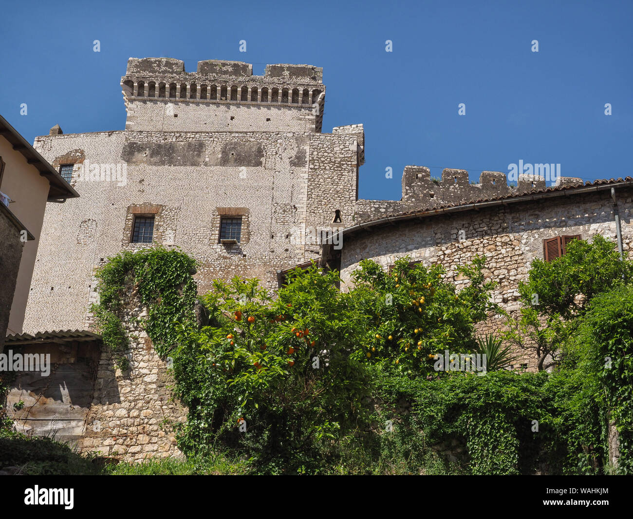 Part of the impressive and high stone defense wall of the Caetani ...