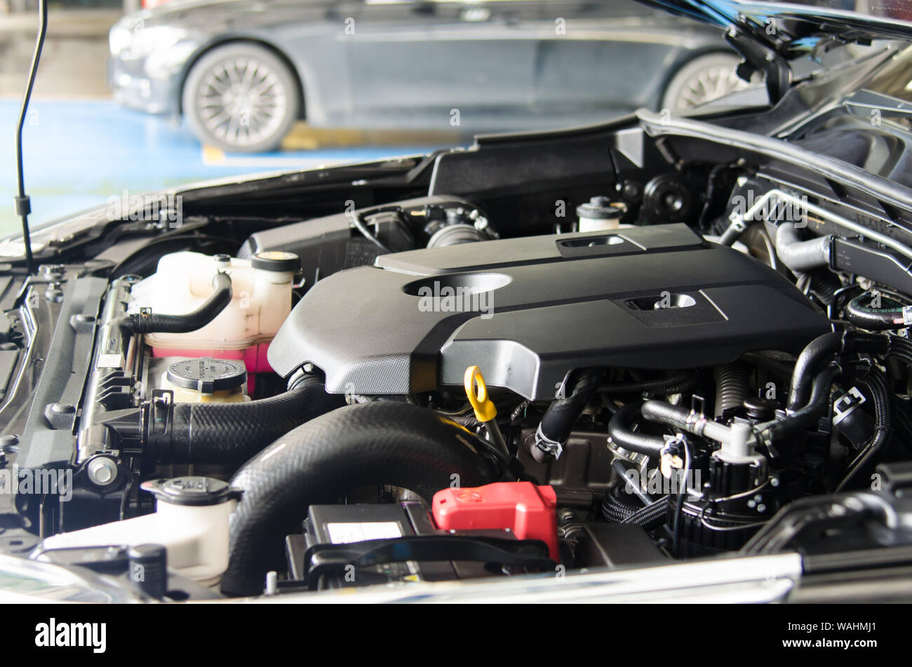 Details of the new engine in the car Stock Photo - Alamy