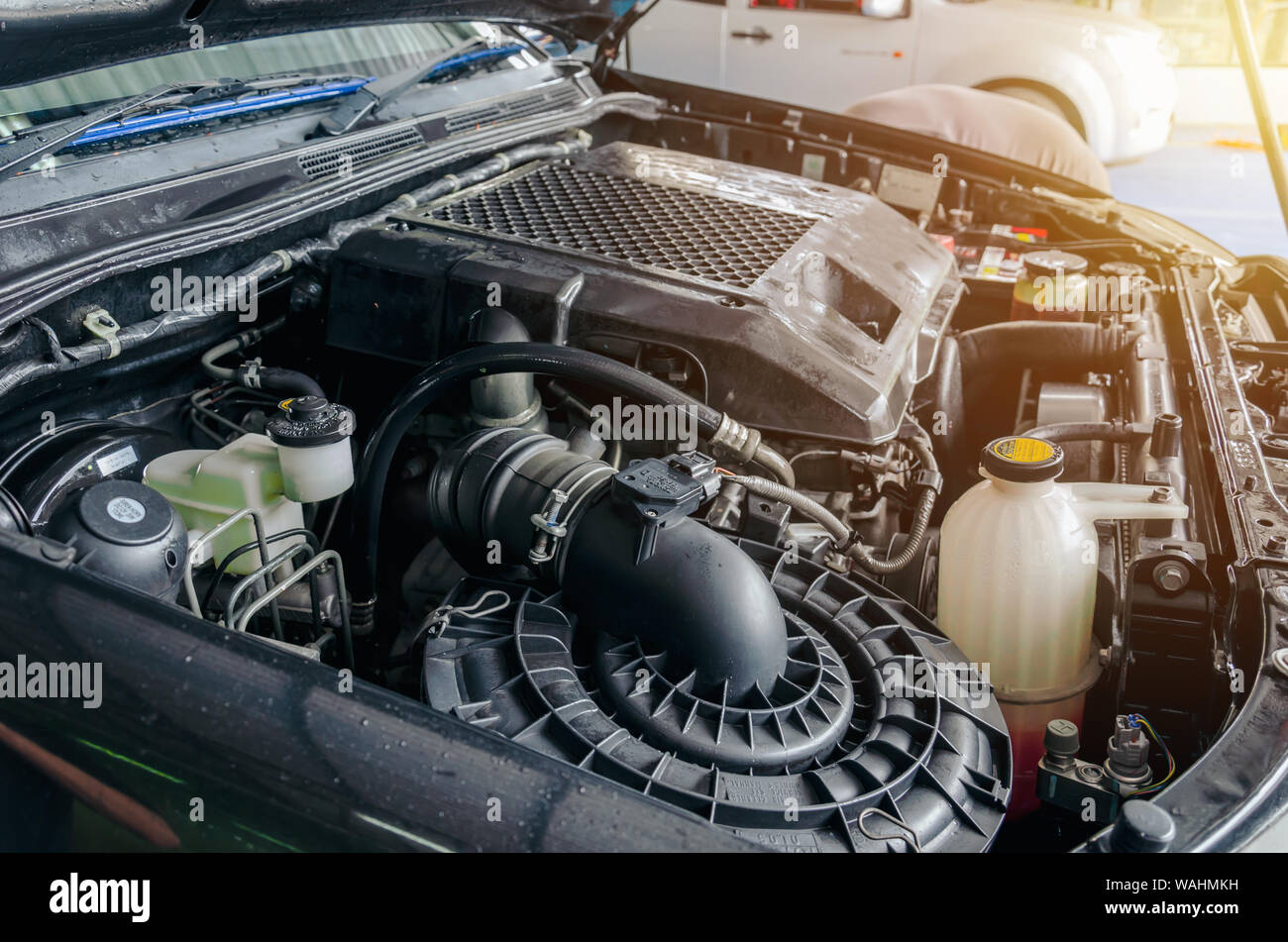 Details of the new engine in the car Stock Photo - Alamy