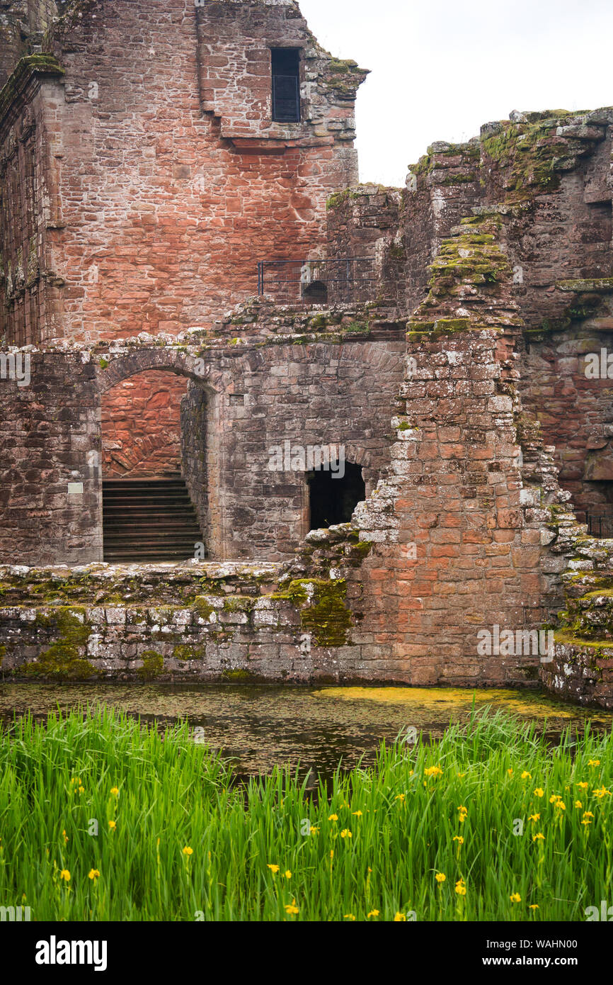 Close up view of the back of Caerlaverock castle, a double moated ...