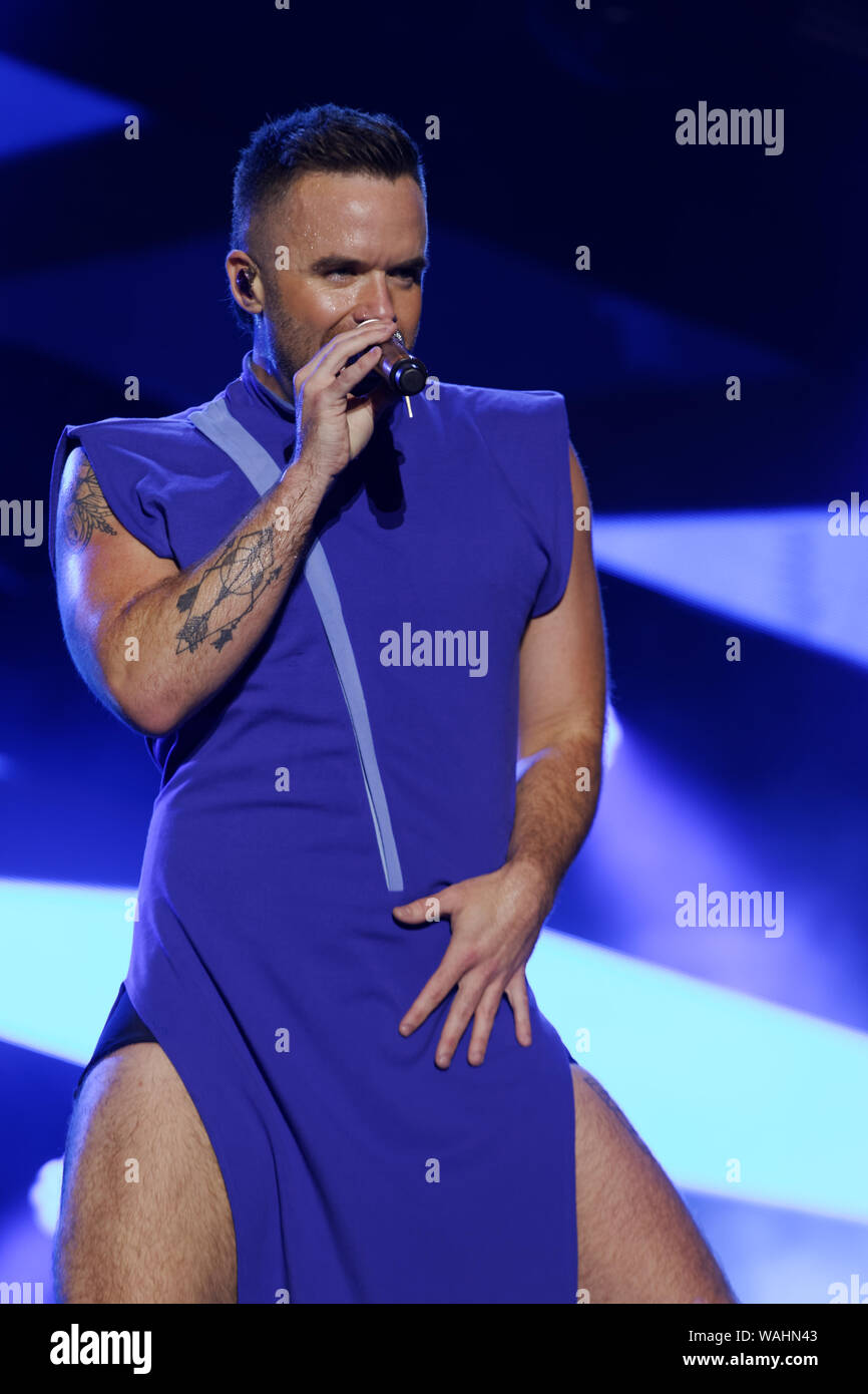 Quebec,Canada. American singer Brian Justin Crum sings on stage at the ...