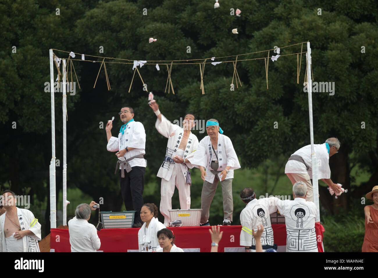 Chiba, Japan, 08/20/2019 , Partecipants of the Samugawa shrine ...