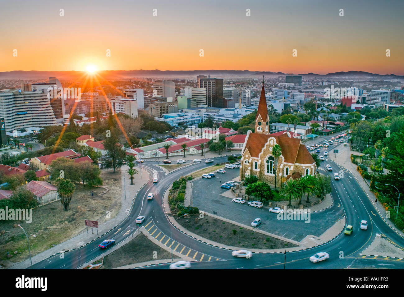 Aerial View of Windhoek: Namibia's Capital City at Sunset Stock Photo ...