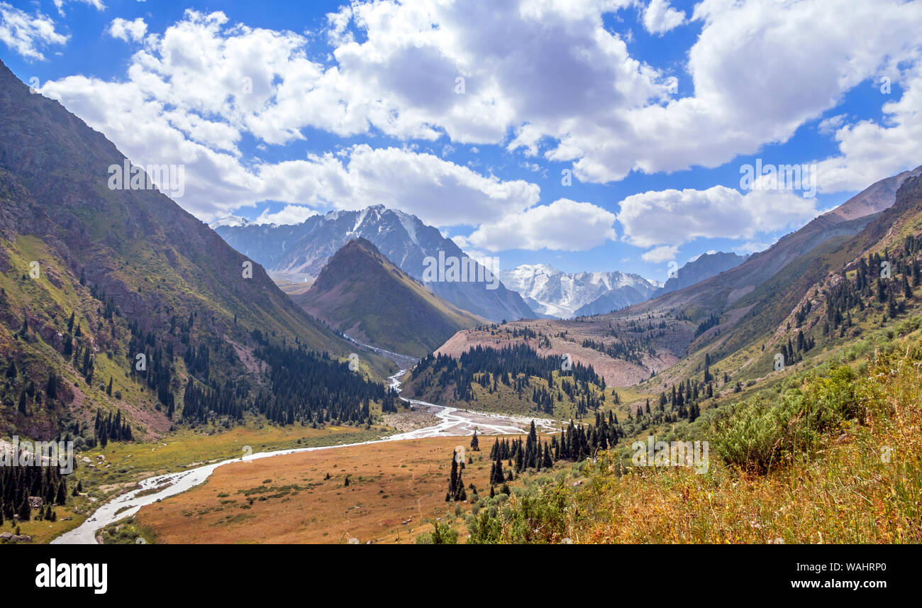Stunning panoramic view of the beautiful Left Talgar mountain valley ...
