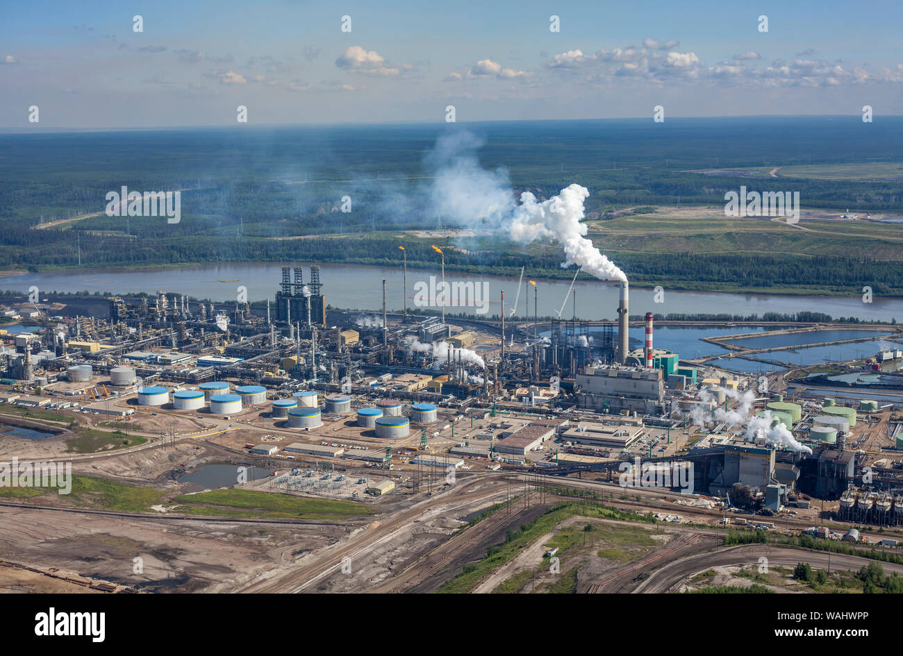 Suncor Oil Sands operation northeast of Fort McMurray, Alberta Canada ...