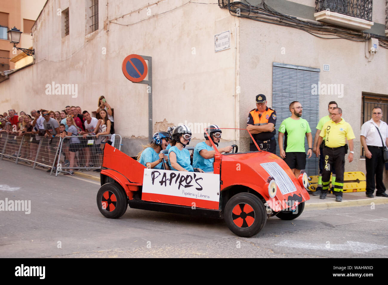 Home made box cart fun at Fiesta time in Spain Stock Photo - Alamy