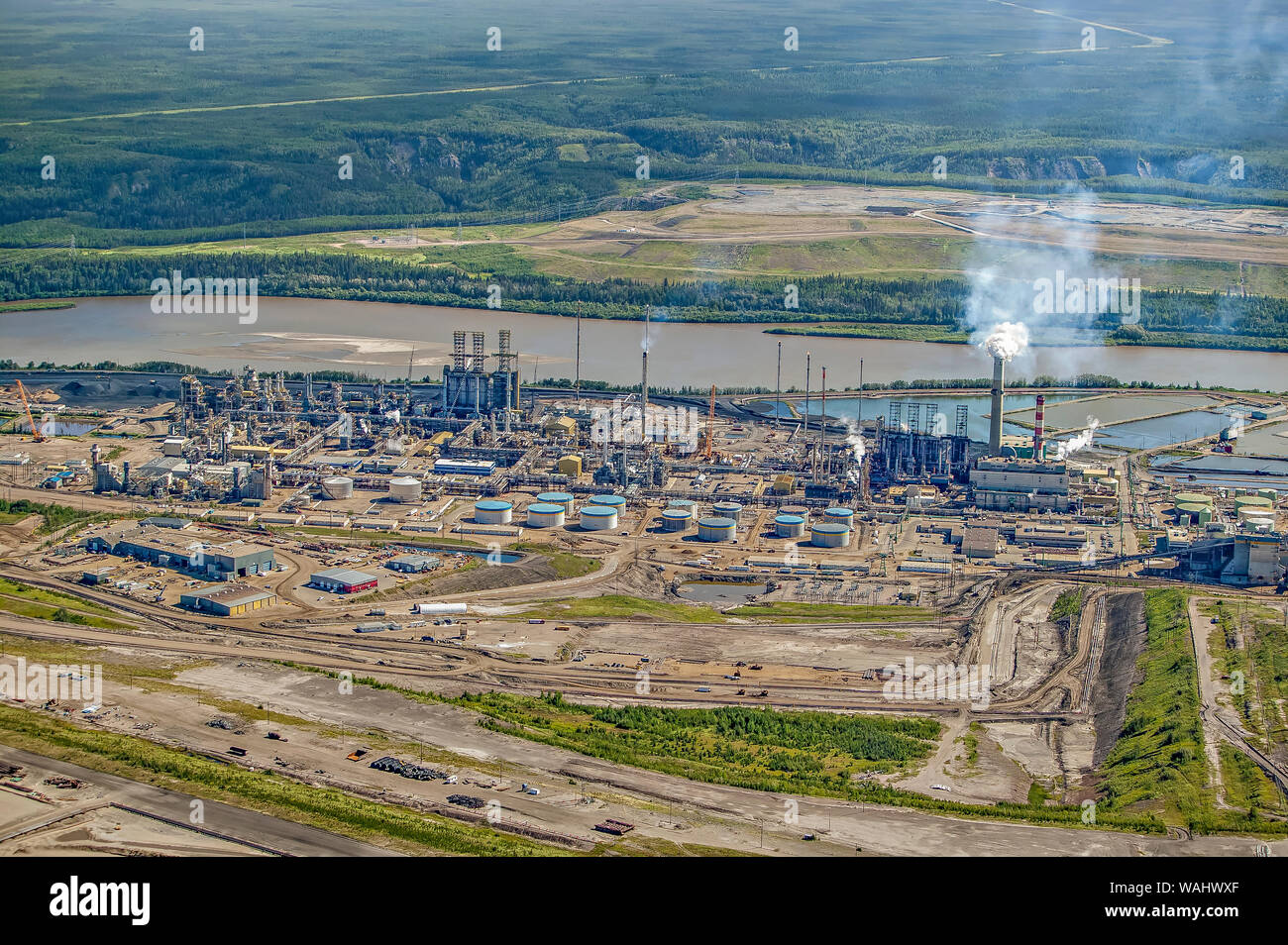 Suncor Oil Sands operation northeast of Fort McMurray, Alberta Canada ...