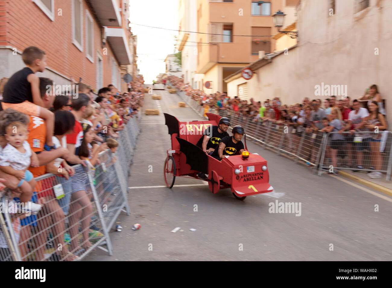 Home made box cart fun at Fiesta time in Spain Stock Photo - Alamy