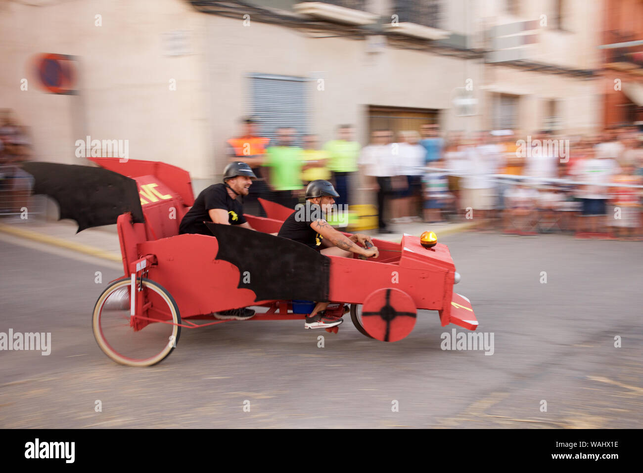 Home made box cart fun at Fiesta time in Spain Stock Photo - Alamy