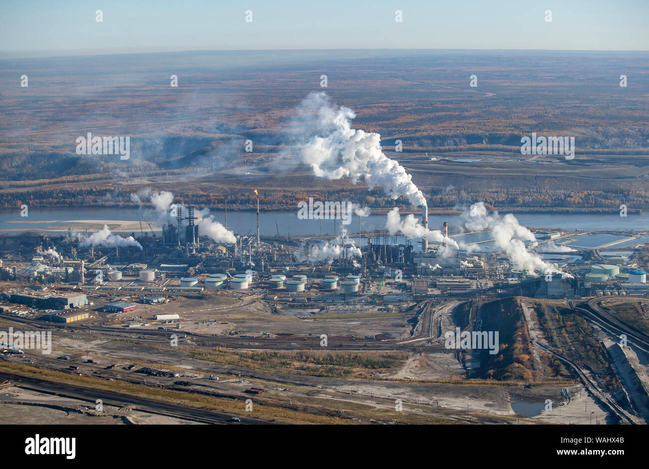 Suncor Oil Sands operation northeast of Fort McMurray, Alberta Canada ...