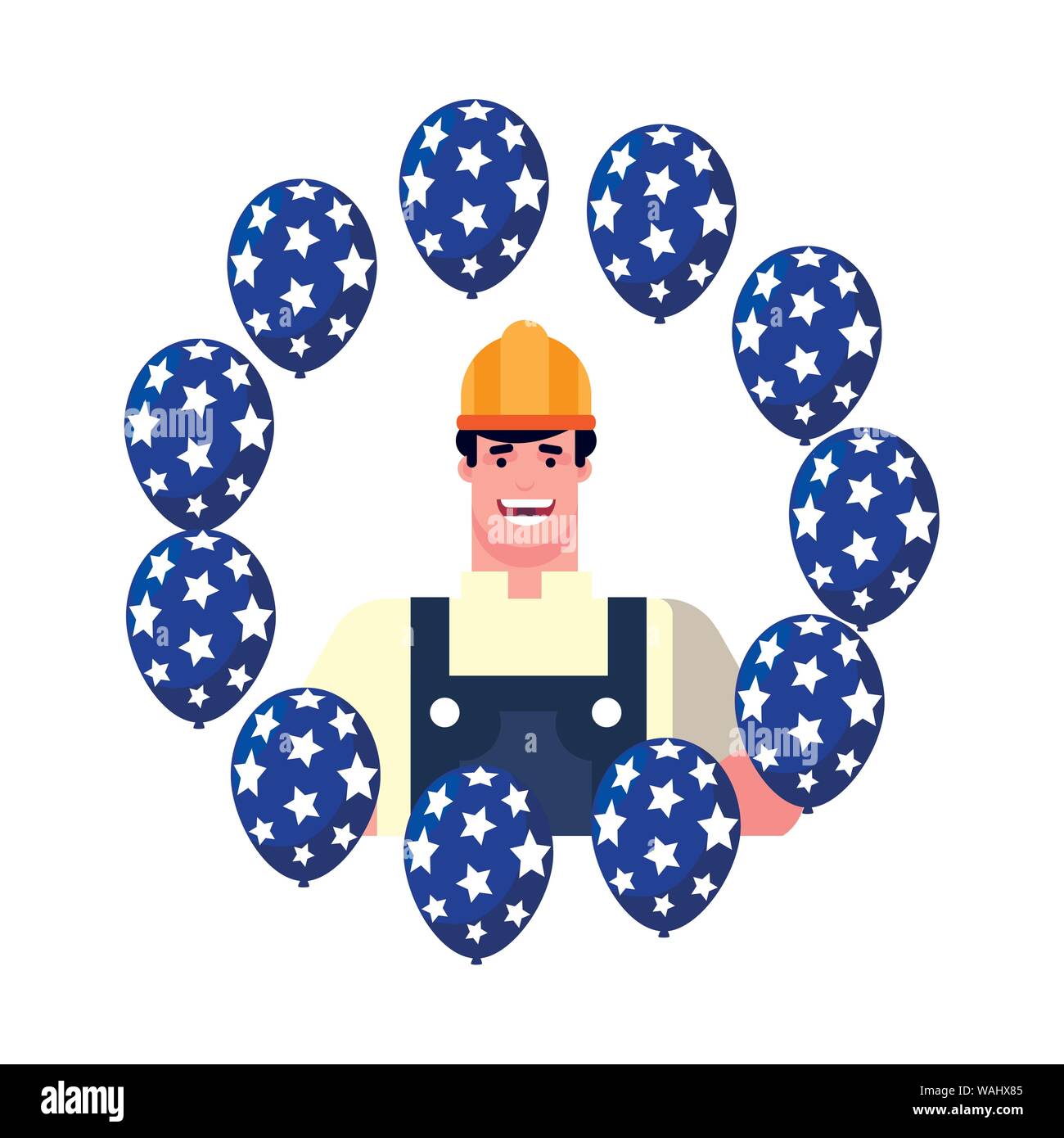 happy labor day - worker employee balloons frame vector illustration ...