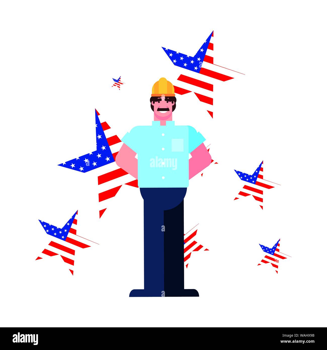 happy labor day - contractor man american flag stars vector ...