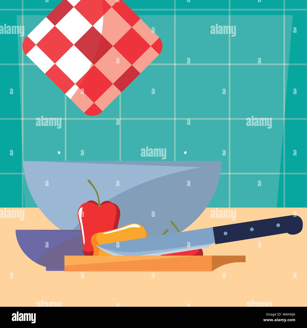 bowl knife pepper cooking food preparation kitchen wall vector ...