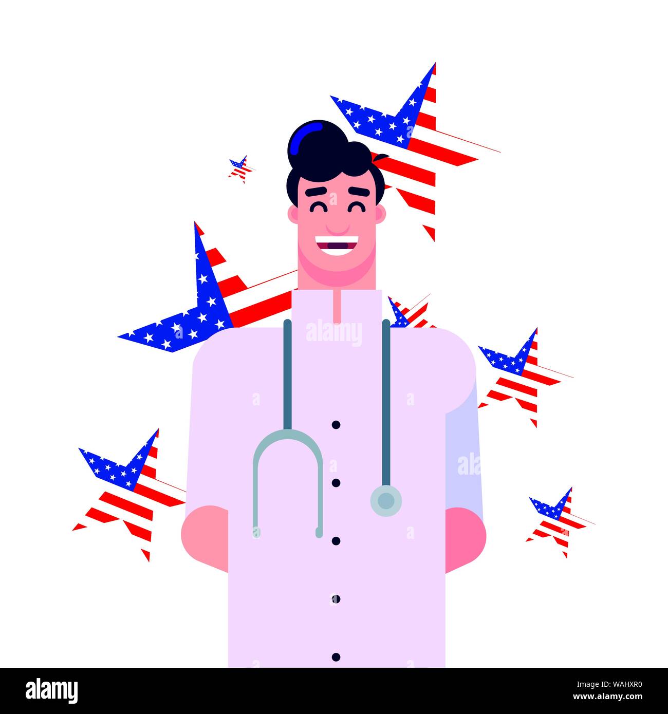 happy labor day - doctor american flag stars vector illustration Stock ...