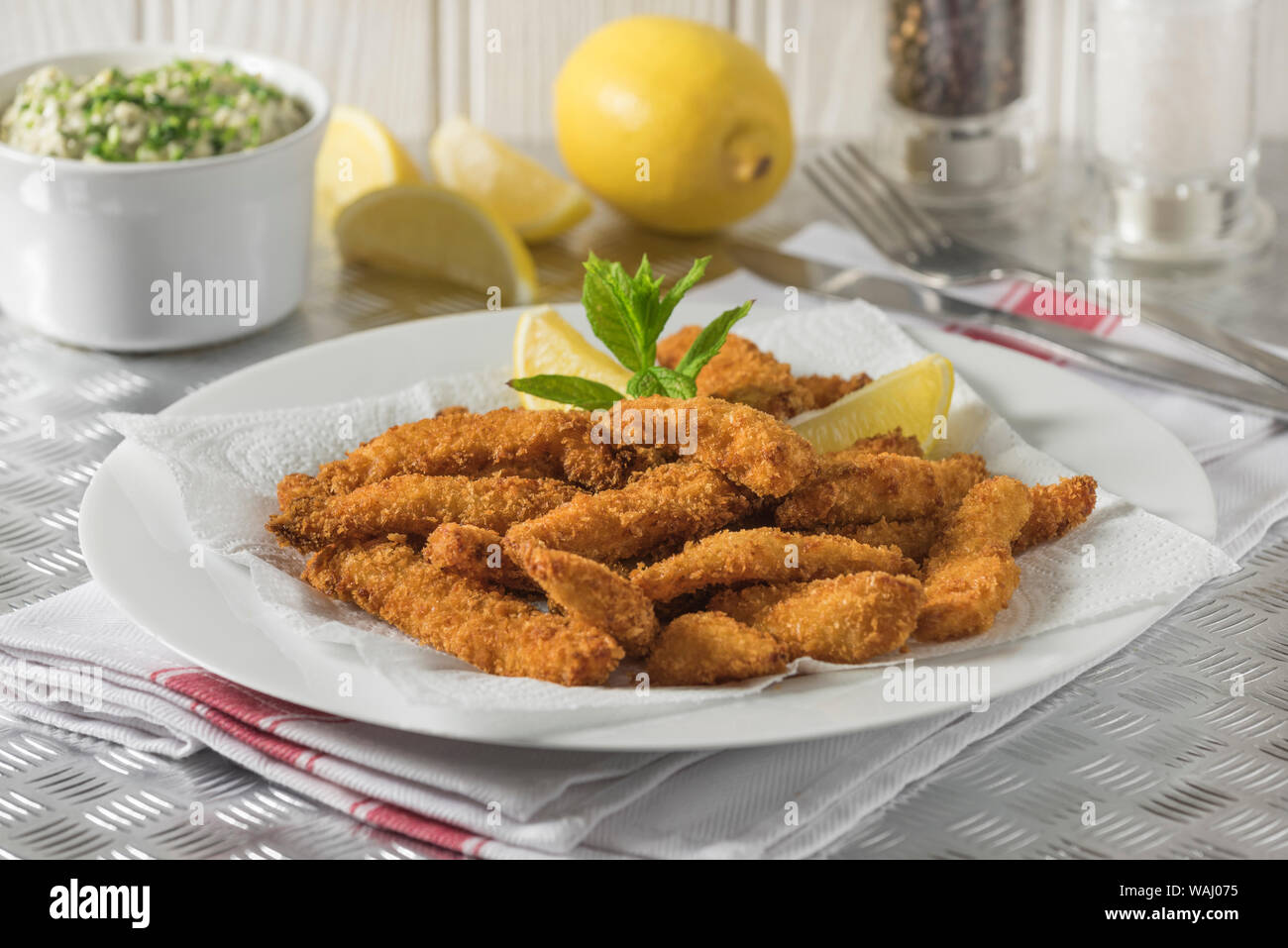 Fish goujons with tartare sauce Stock Photo - Alamy