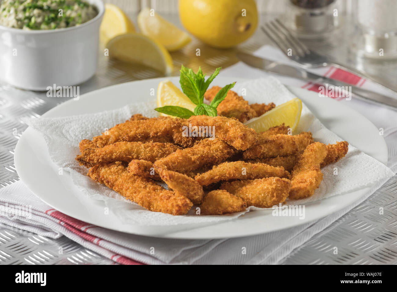 Fish goujons with tartare sauce Stock Photo - Alamy