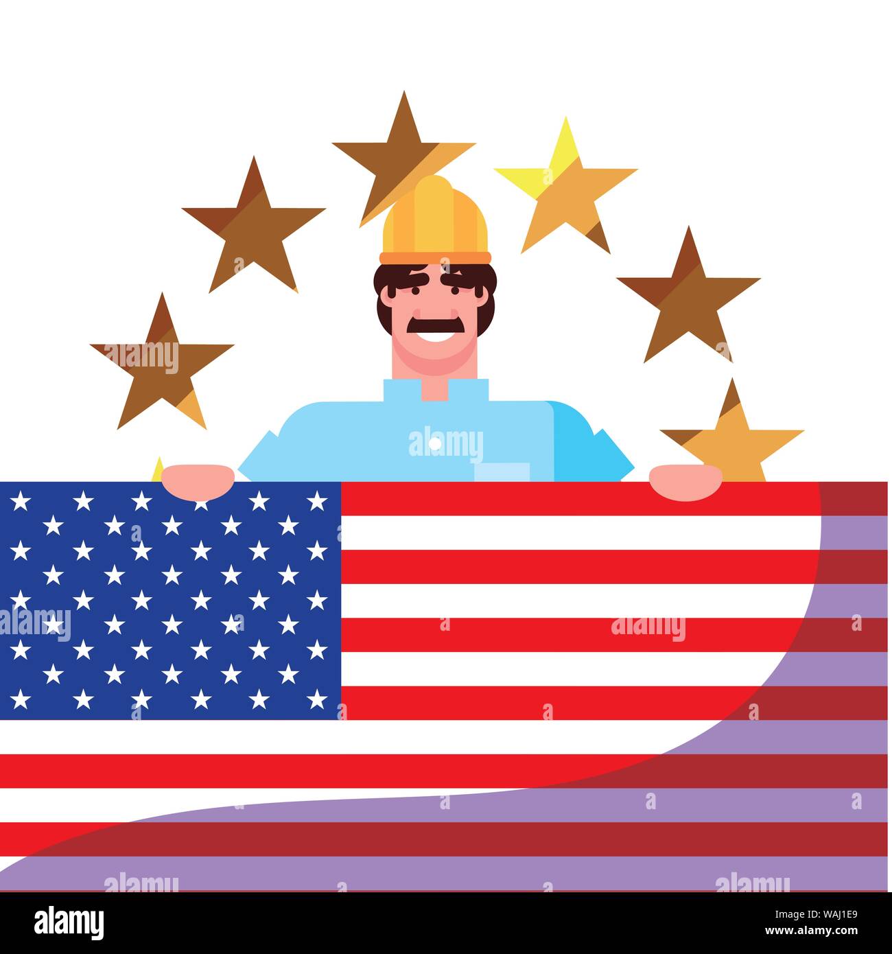 happy labor day - contractor man flag gold stars vector illustration ...