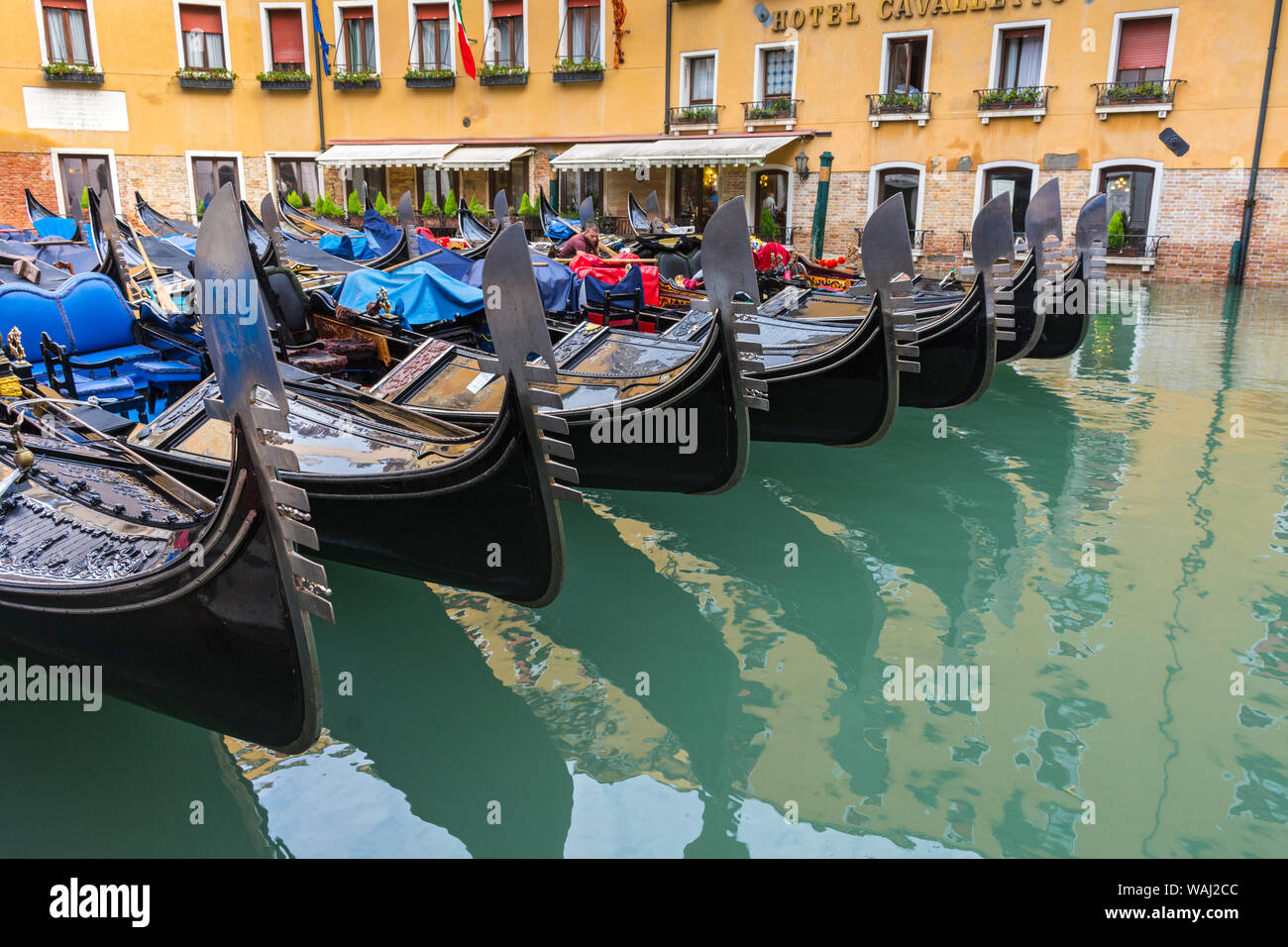Gondolas at the Bacino Orseolo on the Rio Orseolo canal, Venice, Italy ...