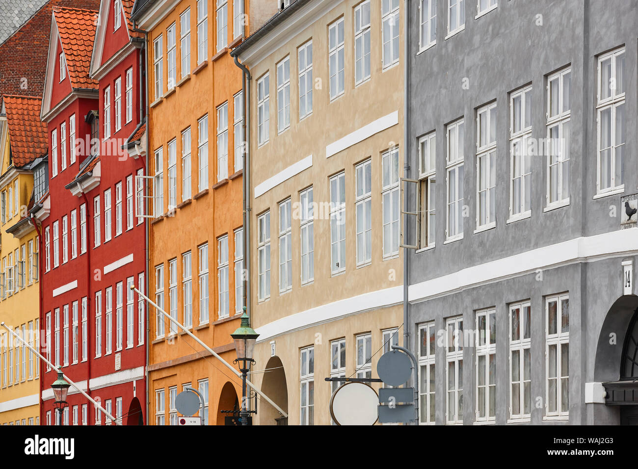 Traditional colorful facades in Copenhagen city center. Nyhavn area ...