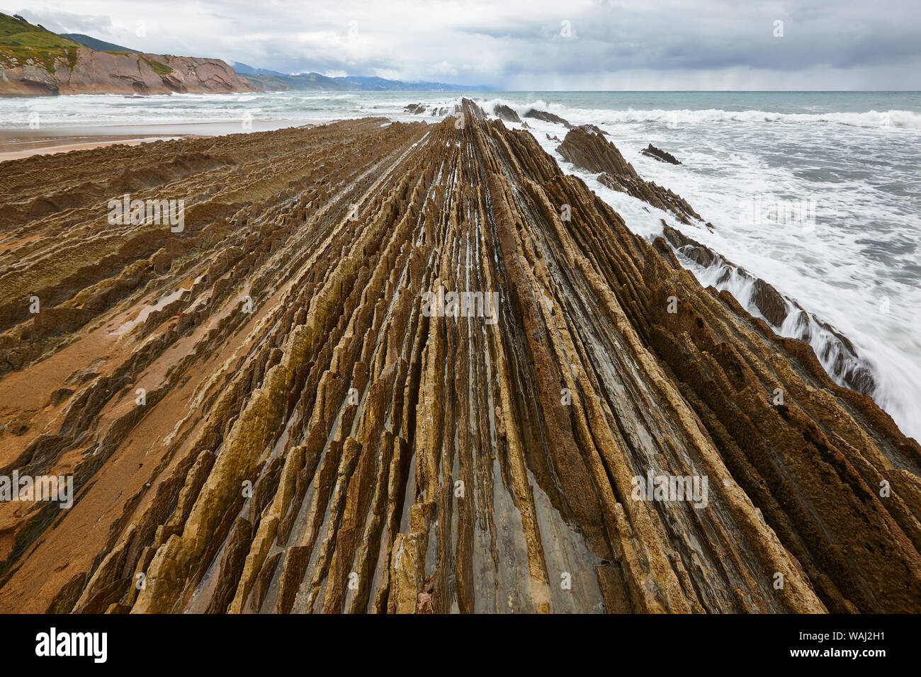 Flysch dramatic rock formation Cantabric sea in Zumaia, Euskadi. Spain ...