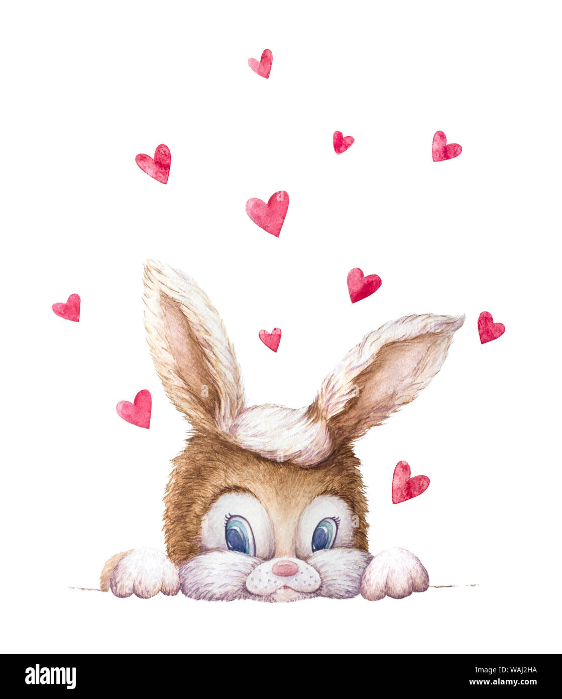 Cute Bunny. Kids personage. Hearts flying. White background. Newborn ...