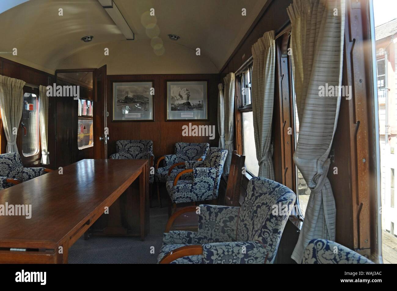 The interior of a vintage railway inspection saloon at Tyseley ...