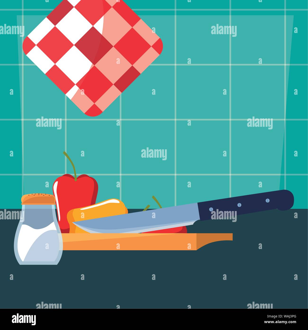 pepper knife salt cutting board preparation cooking vector illustration ...
