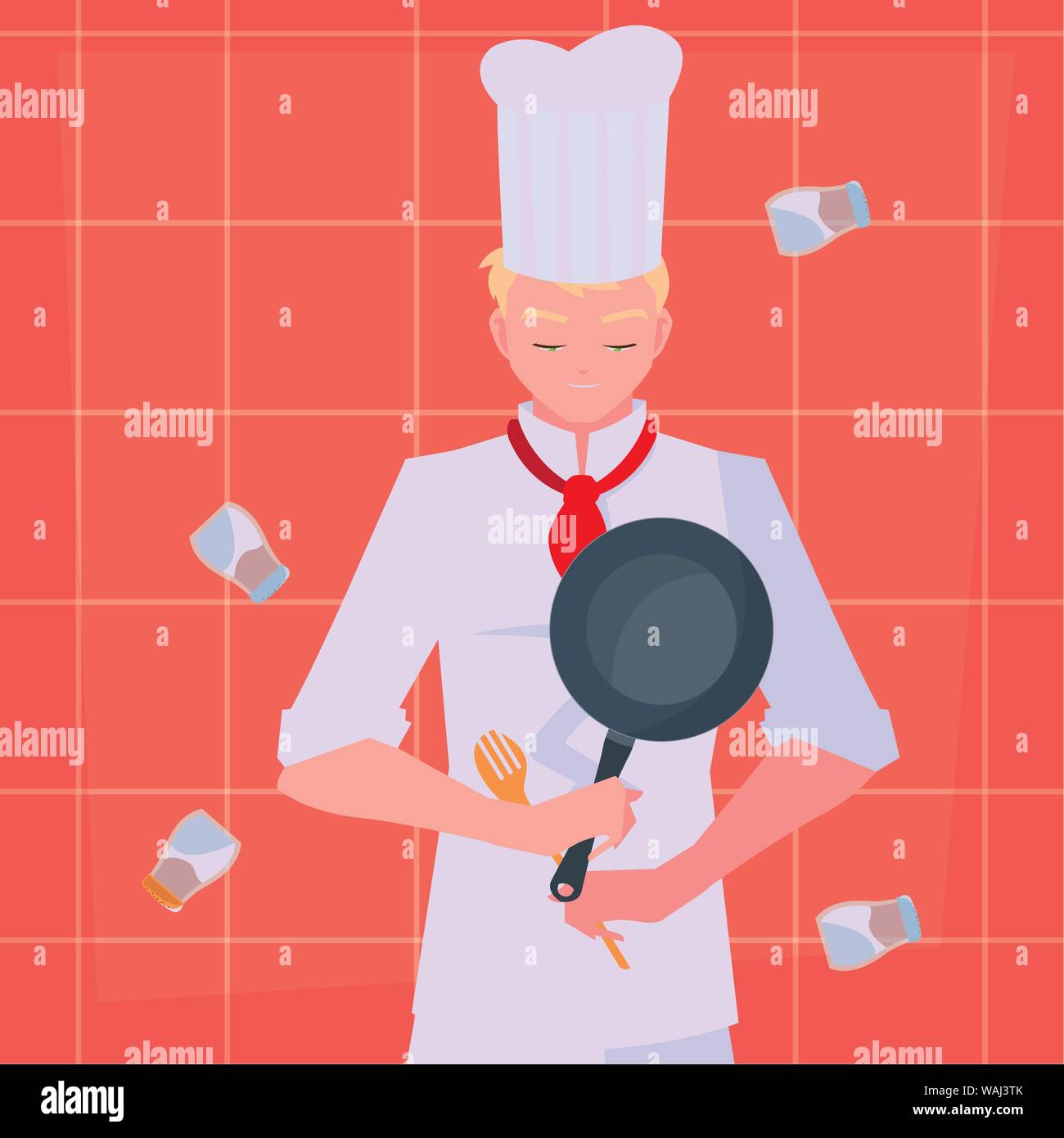 man chef saucepan salt preparation cooking vector illustration Stock ...