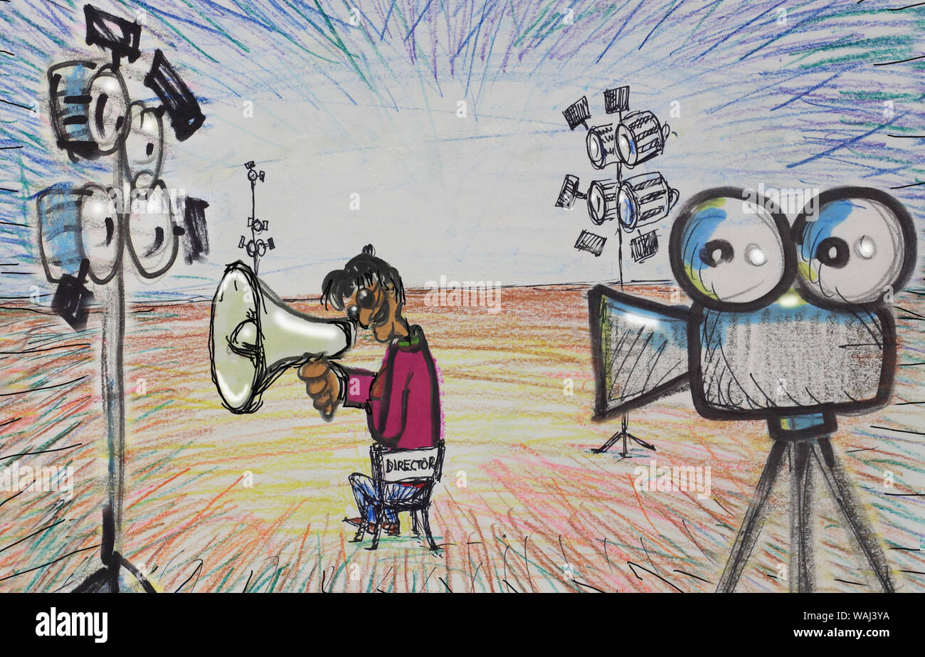 Director movie maker concept sketch pastel illustration Stock Photo - Alamy