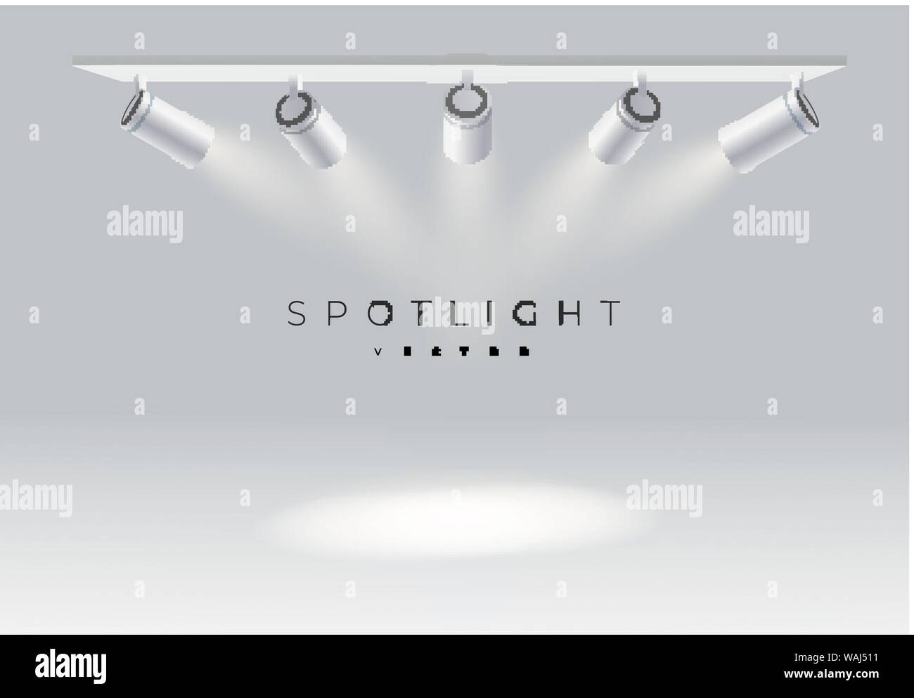 Spotlights with bright white light shining stage vector set ...
