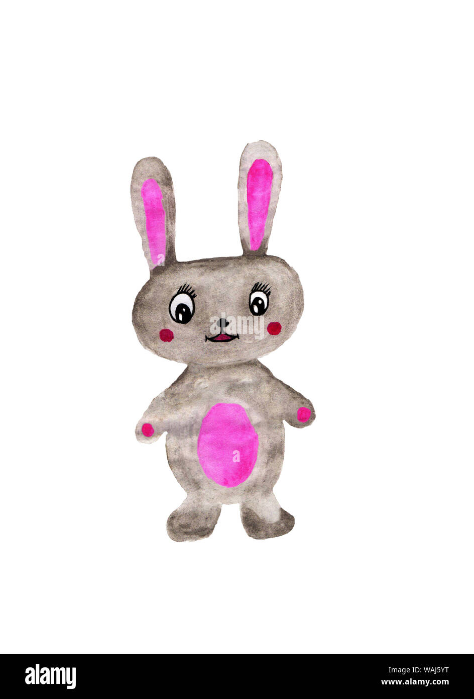 grey plush Bunny with pink tummy and ears with pink cheeks on white ...