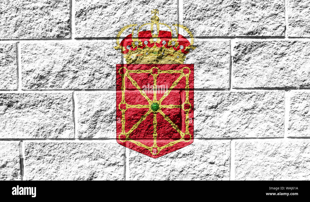 Flag of Navarra coat of arms close up painted on a cracked wall Stock ...