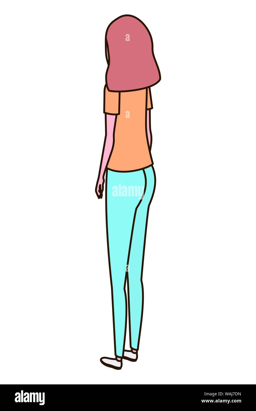 young woman of back position on white background Stock Vector Image ...