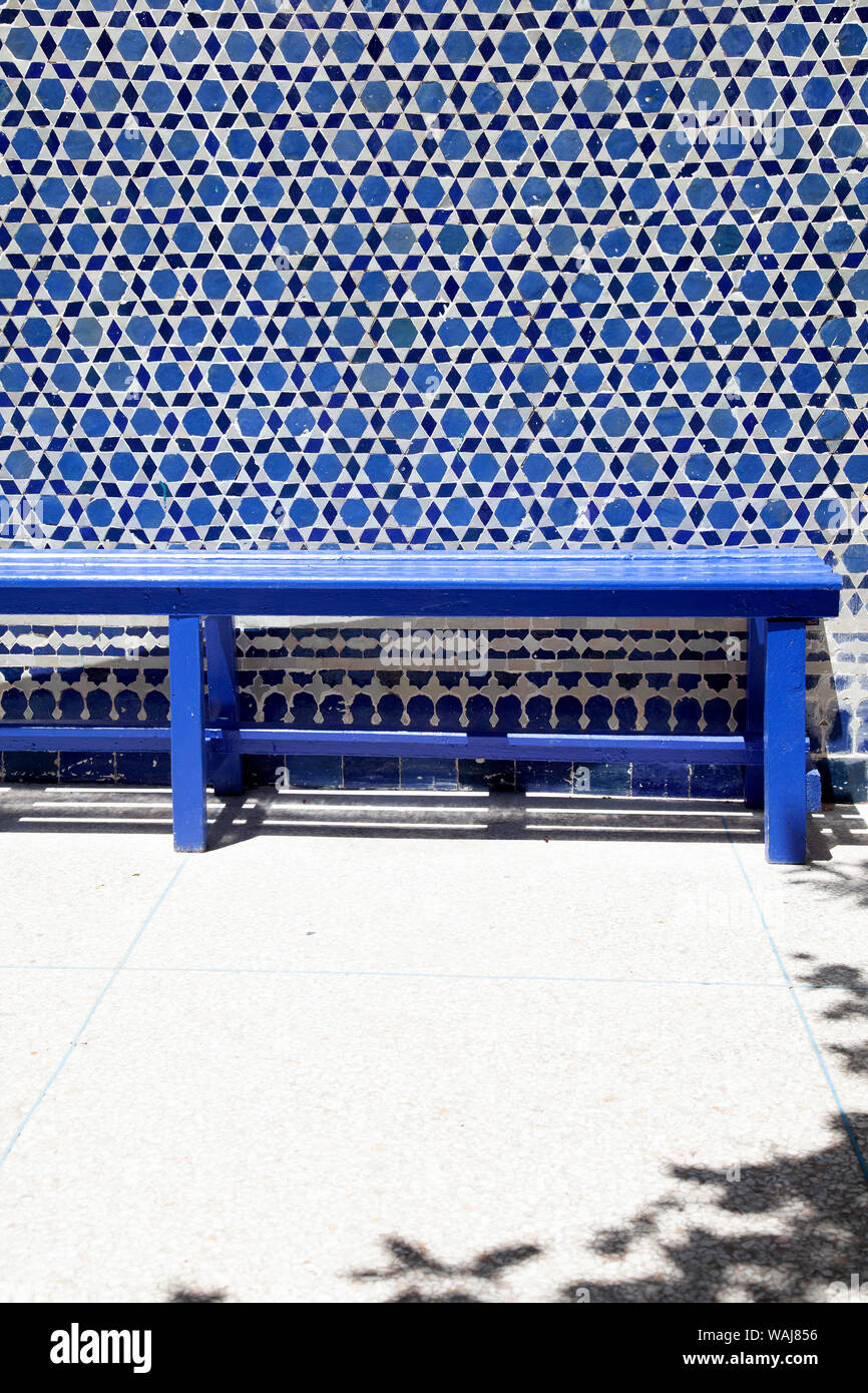 Blue Bench in Sunny Courtyard, Marrakech Stock Photo - Alamy