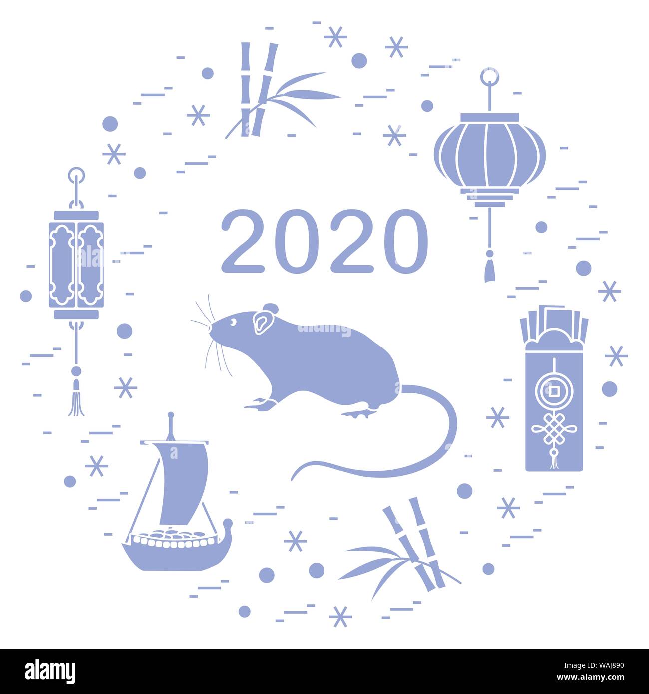 Happy new year. Vector illustration with 2020 year numbers, rat ...