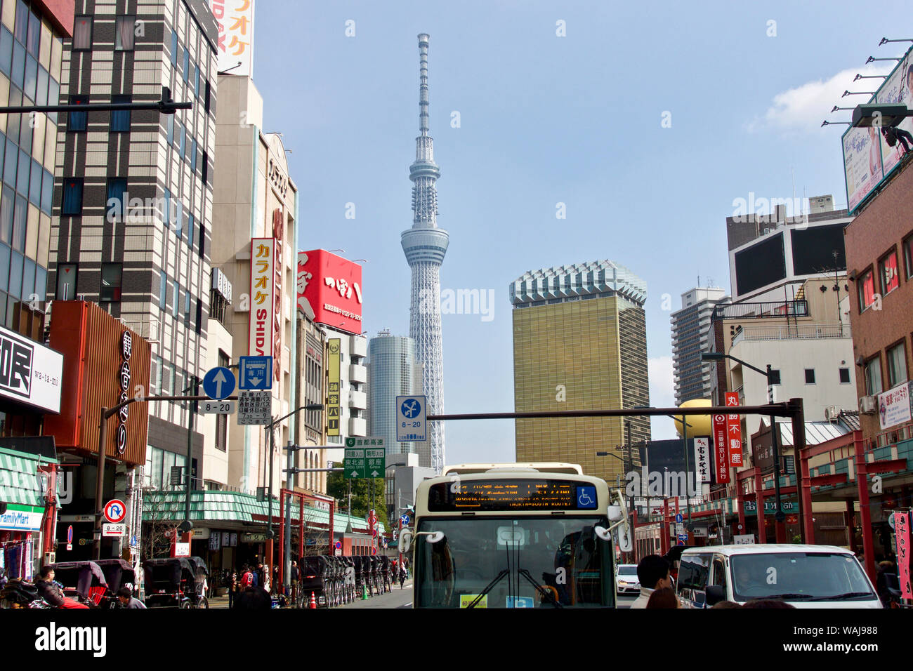 Japan, Tokyo, Asakusa. View of Tokyo Skytree telecommunication tower ...