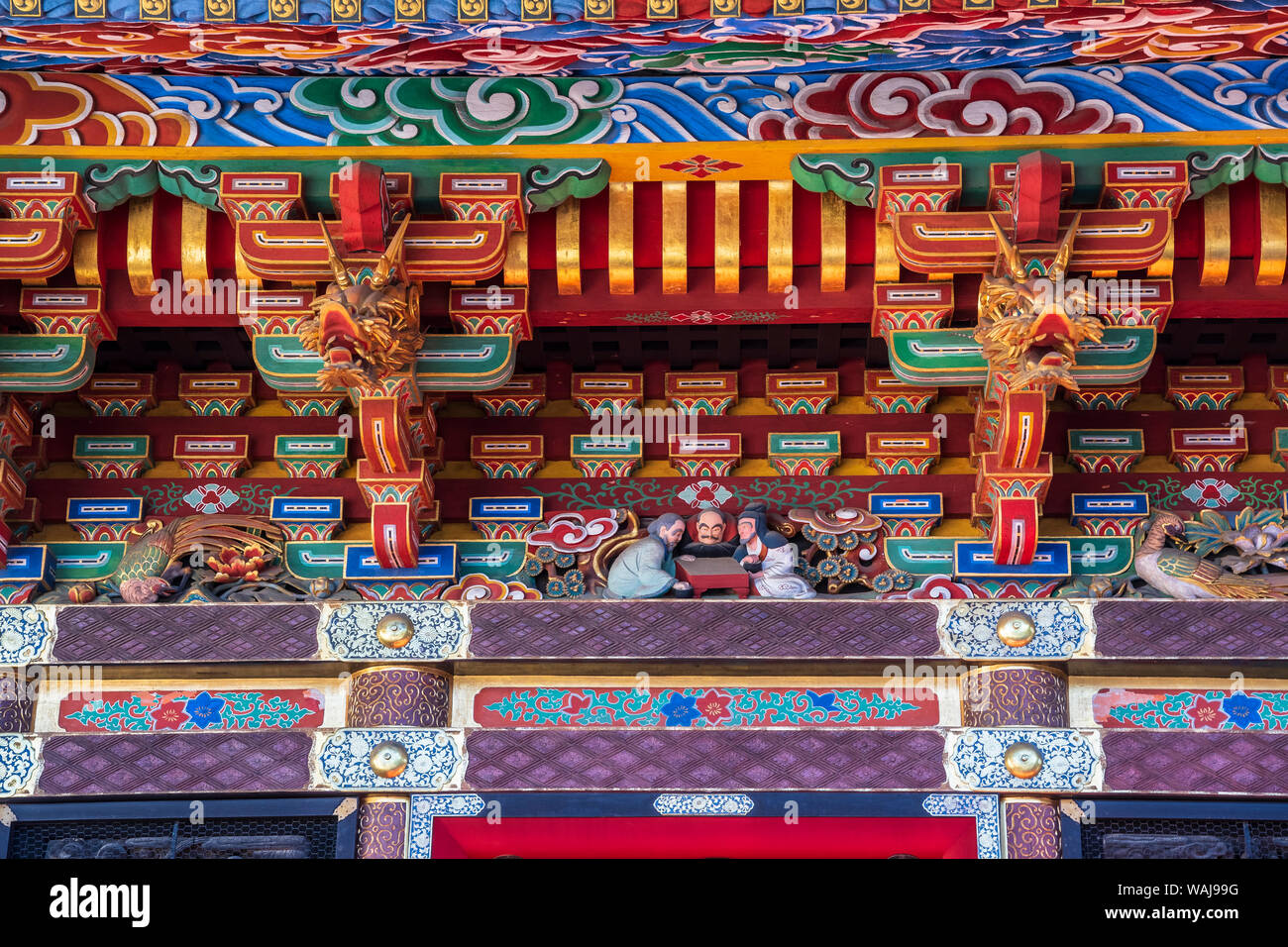 Close-up view of the decorative and colorful roof of a temple Stock ...
