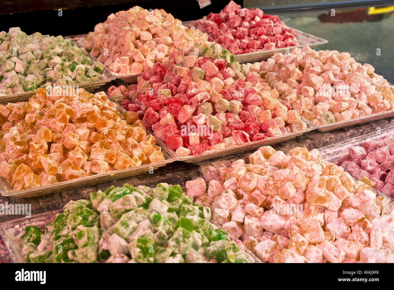 Israel, Tel Aviv. Carmel Market with various candies, desserts and ...
