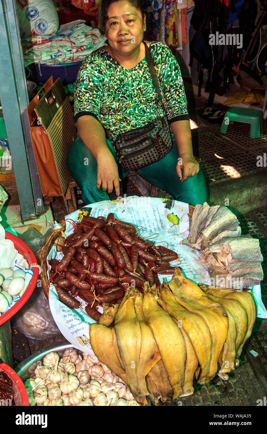 Phnom Penh, Cambodia. Dried fish. meat and vegetables for sale at ...