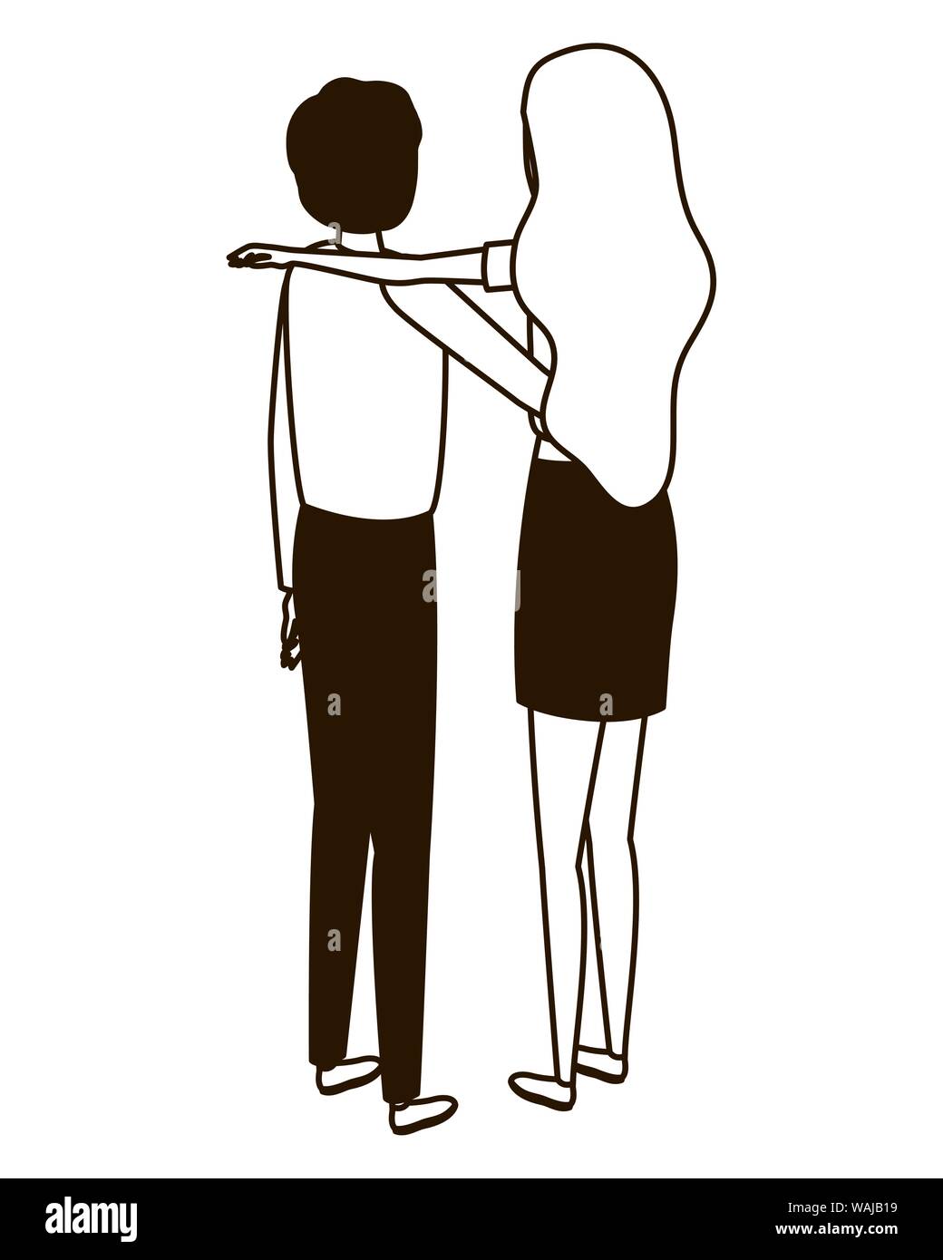 silhouette of couple of people in back position on white background ...