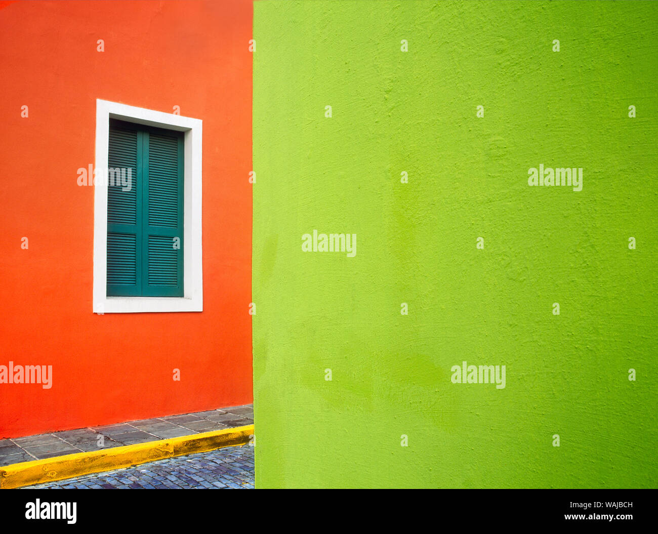 Caribbean, Puerto Rico, San Juan. Window and colorful building walls ...