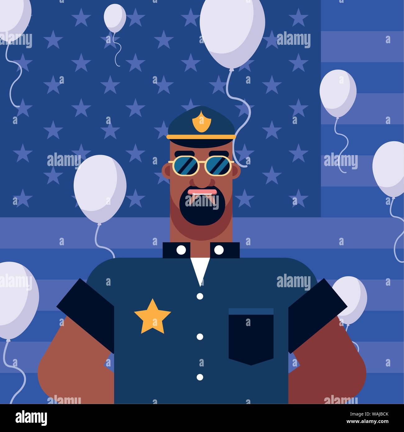 happy labor day - policeman american flag balloons background vector ...