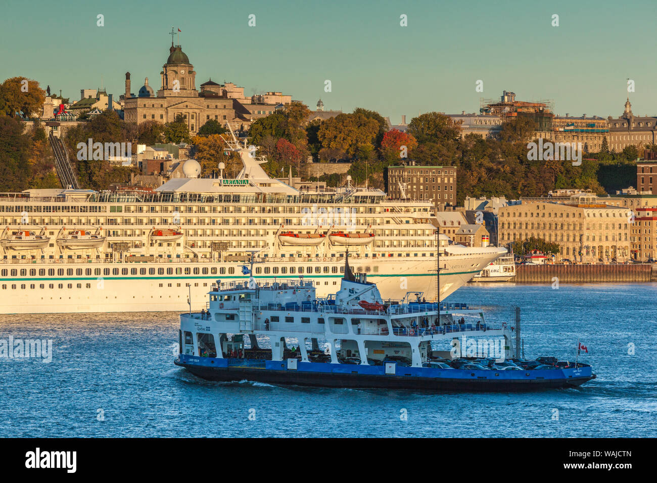 Canada, Quebec, Quebec City. Cruise Ship and Levis ferry on St ...