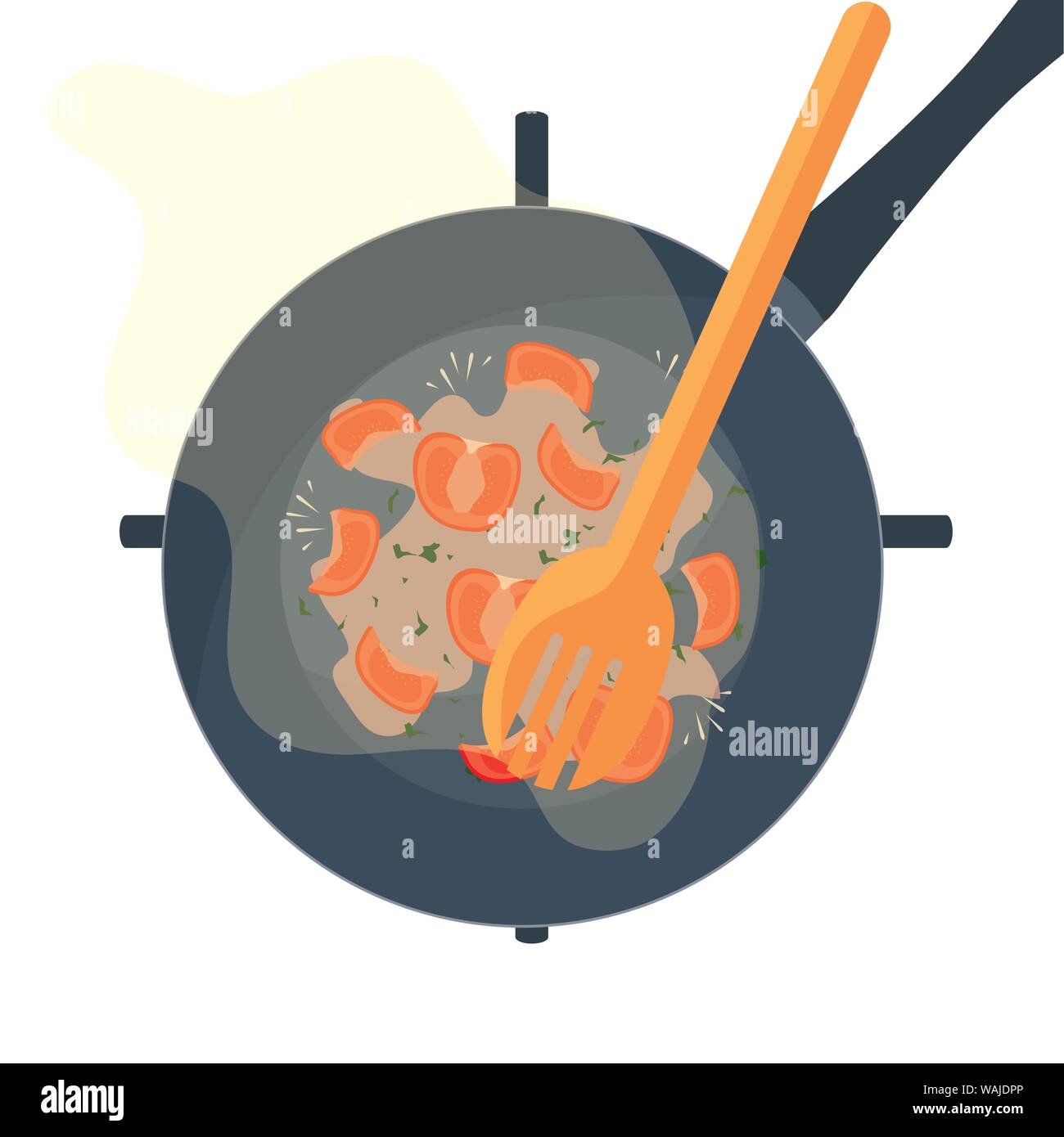 saucepan tomato frying fork preparation cooking vector illustration ...