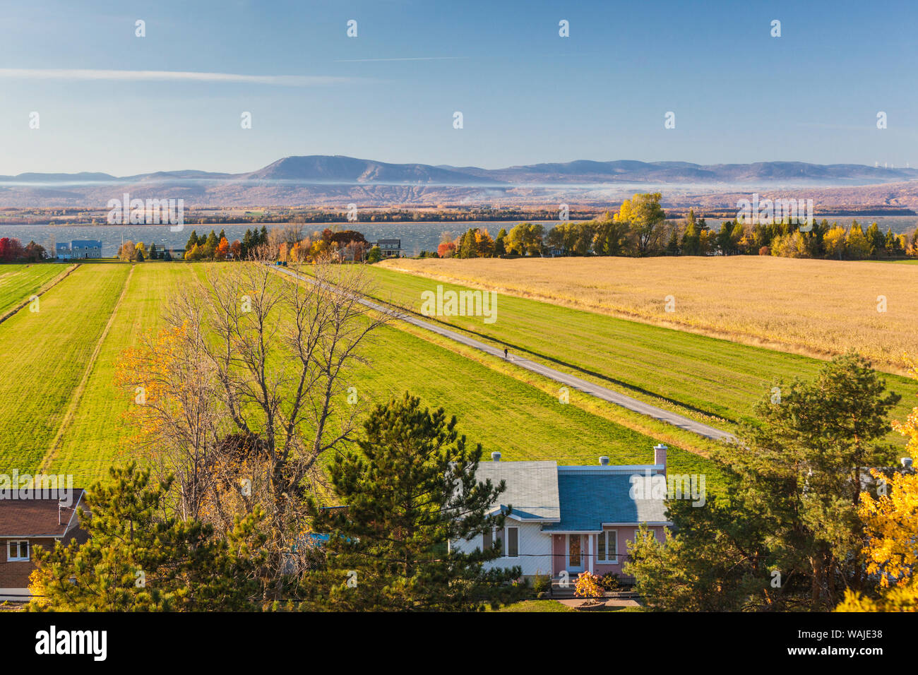 Canada, Quebec, Berthier-sur-Mer. Elevated landscape by St. Lawrence ...