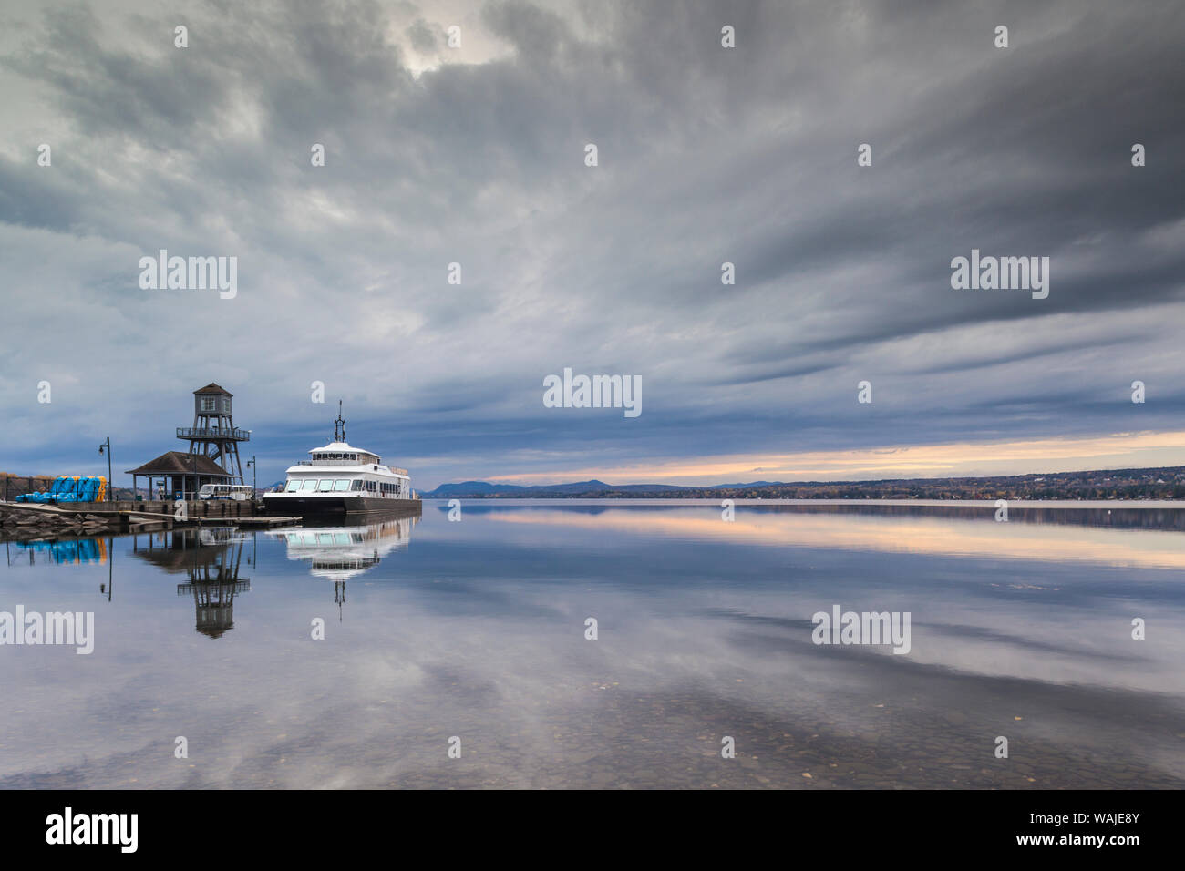 Canada, Quebec, Magog. Lac Memphremagog lake and tour boat Stock Photo ...