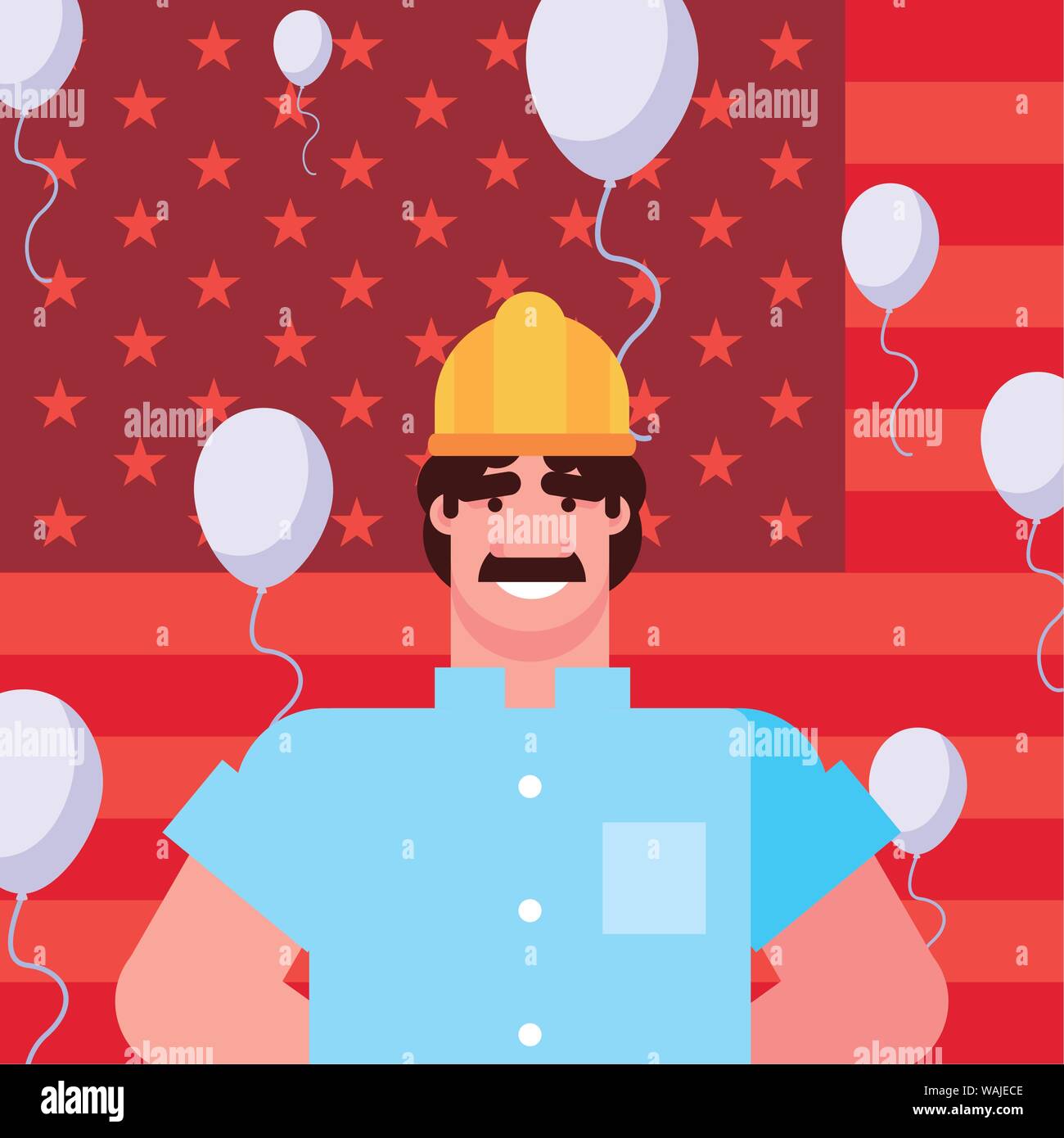 happy labor day - contractor man american flag balloons background ...