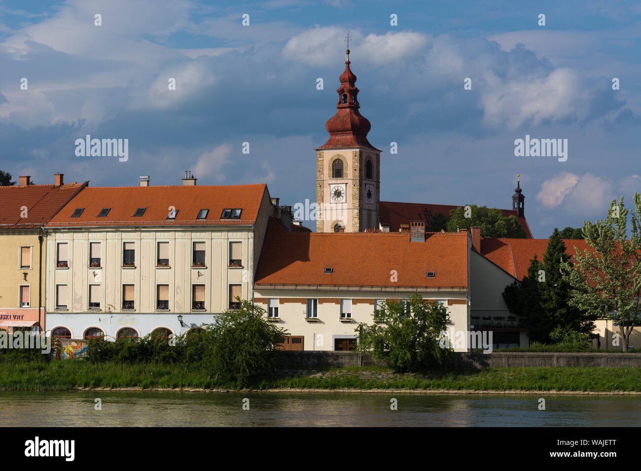 View of Ptuj, the oldest town in Slovenia, on the Drava river Stock ...